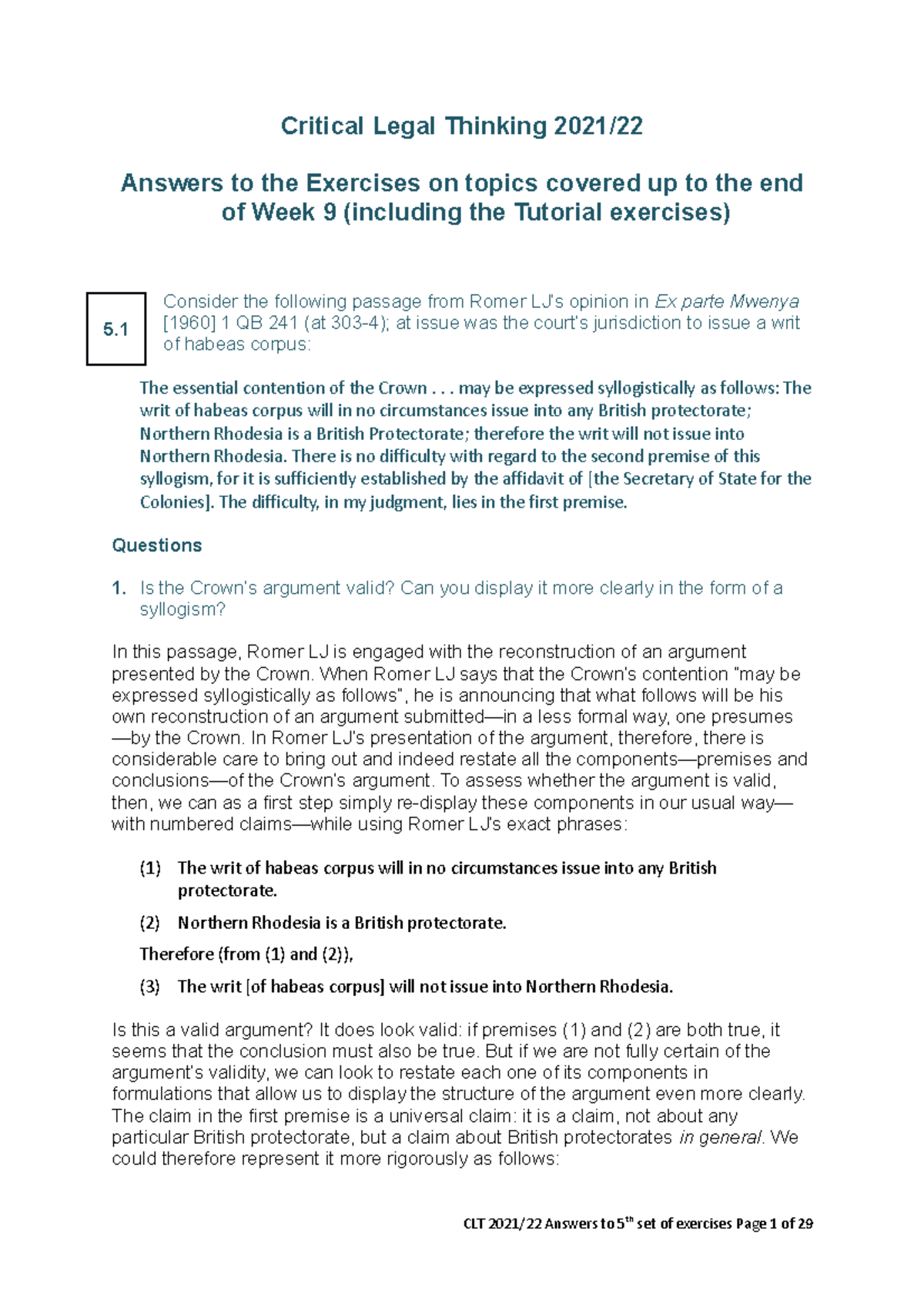 CLT 2022 Answers 5 - tutorial - Critical Legal Thinking 2021/ Answers ...