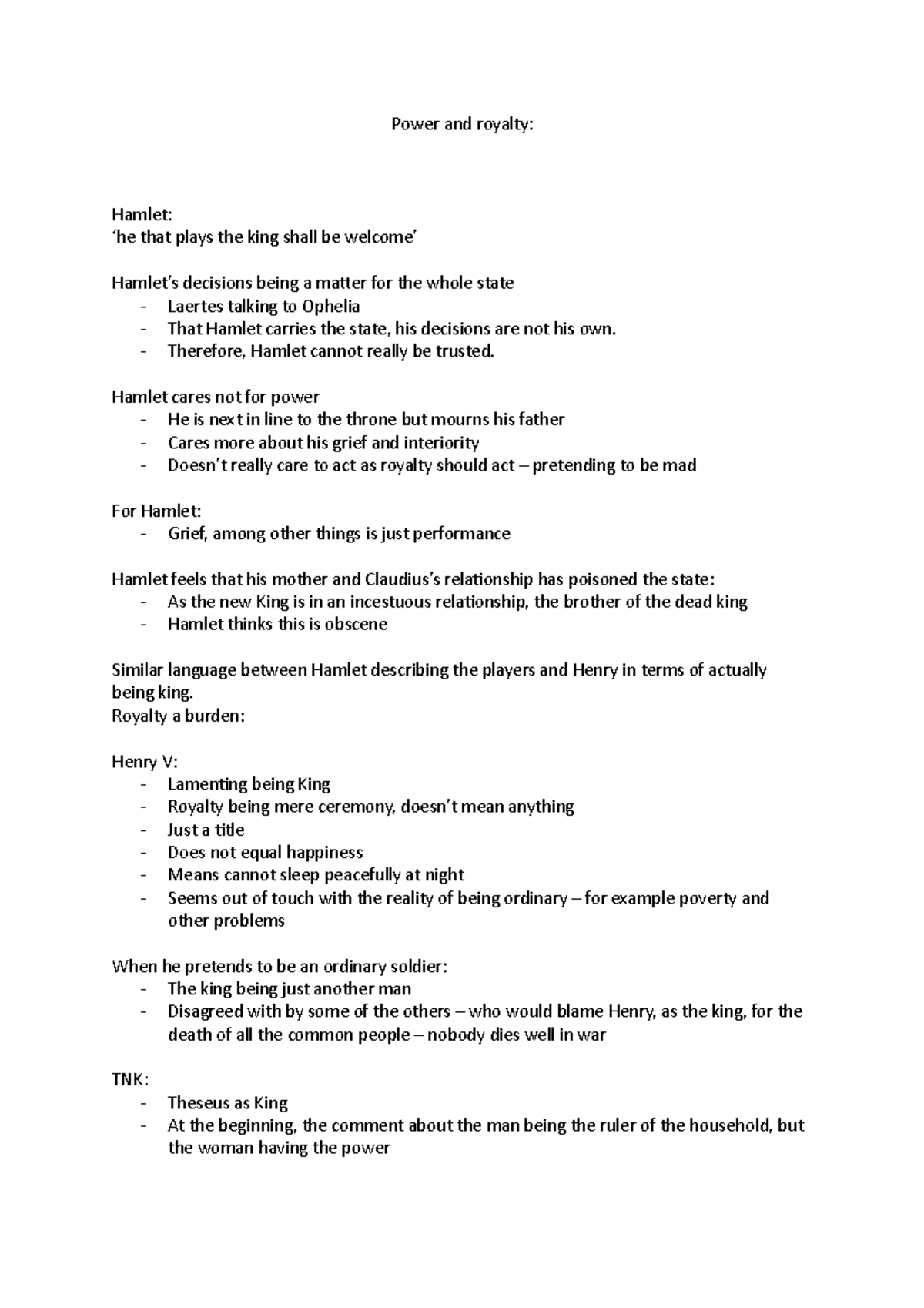 Power, Love, Friendship - Power and royalty: Hamlet: ‘he that plays the ...