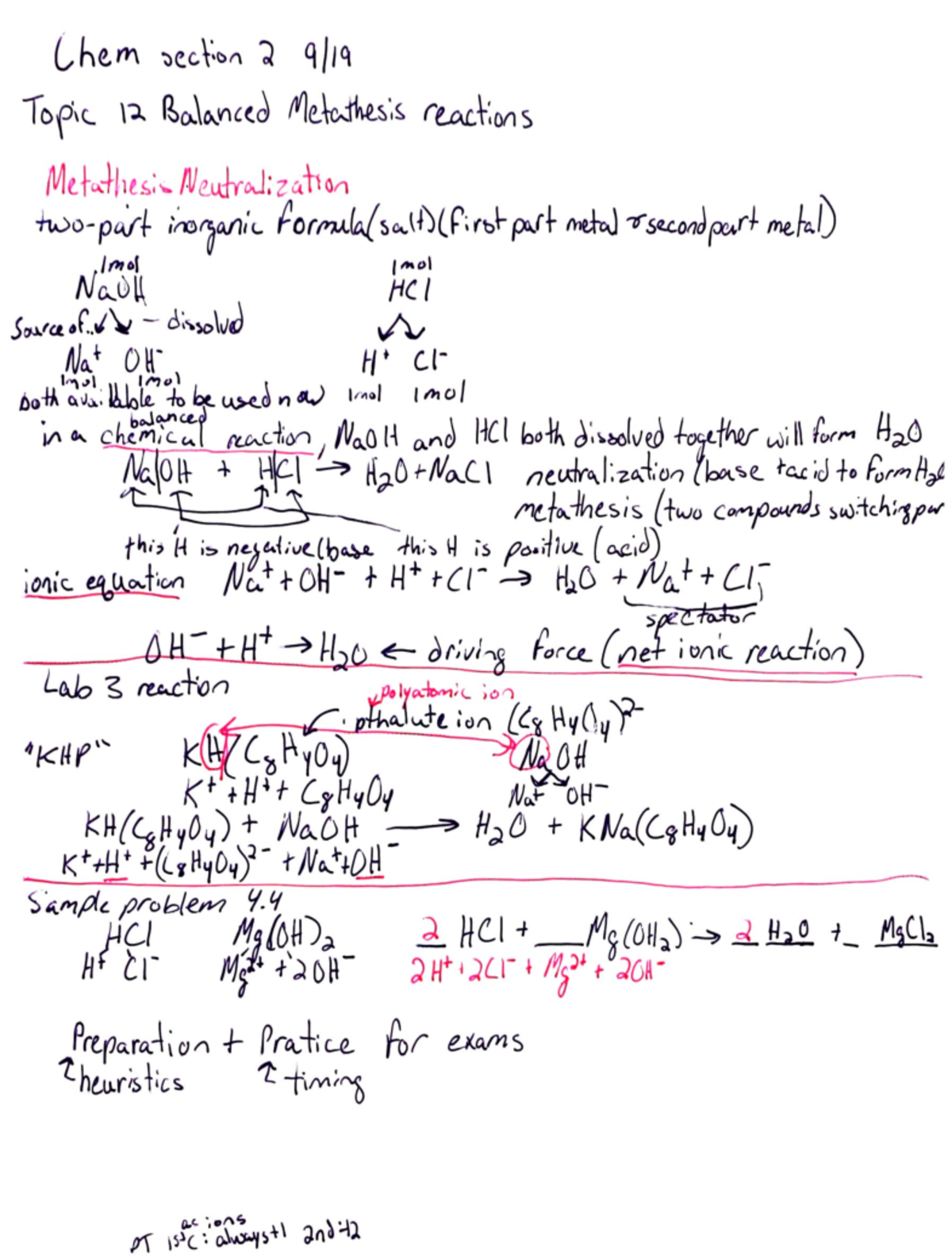 Chem section 2 9-19 [Chem 1] - Chem section 2 9/ Topic 12 Balanced ...