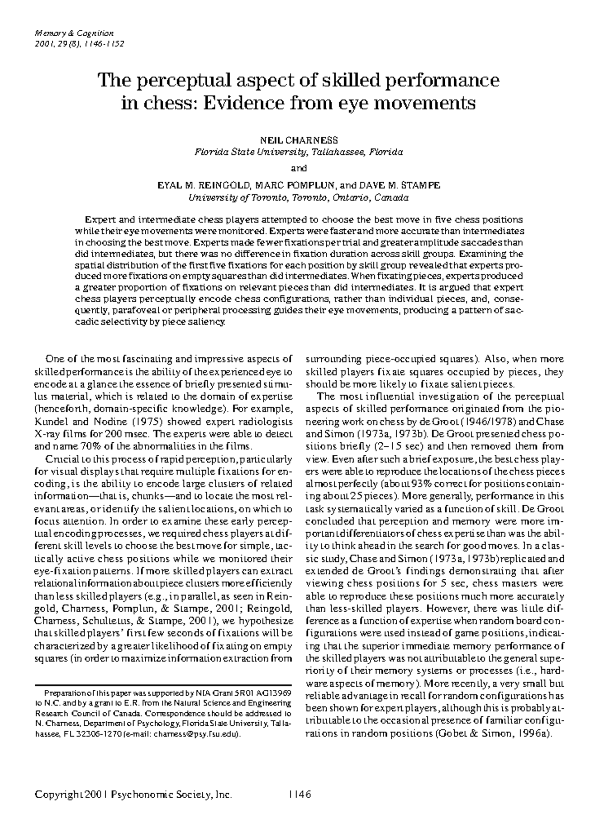 Charness Etal 2001 - Copyright 2001 Psychonomic Society, Inc. 1146 ...