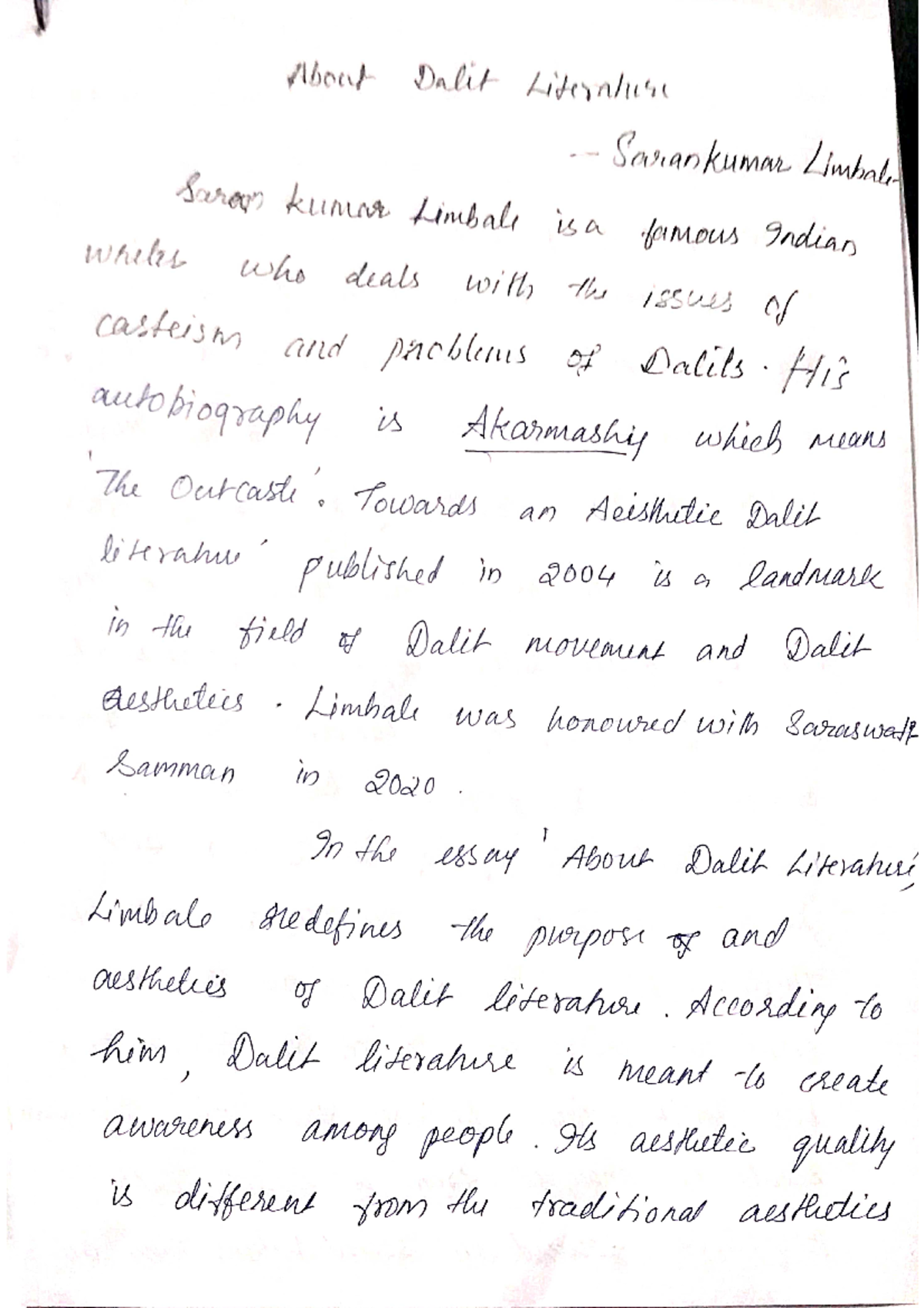 About Dalit Literature - English language and literature - Studocu