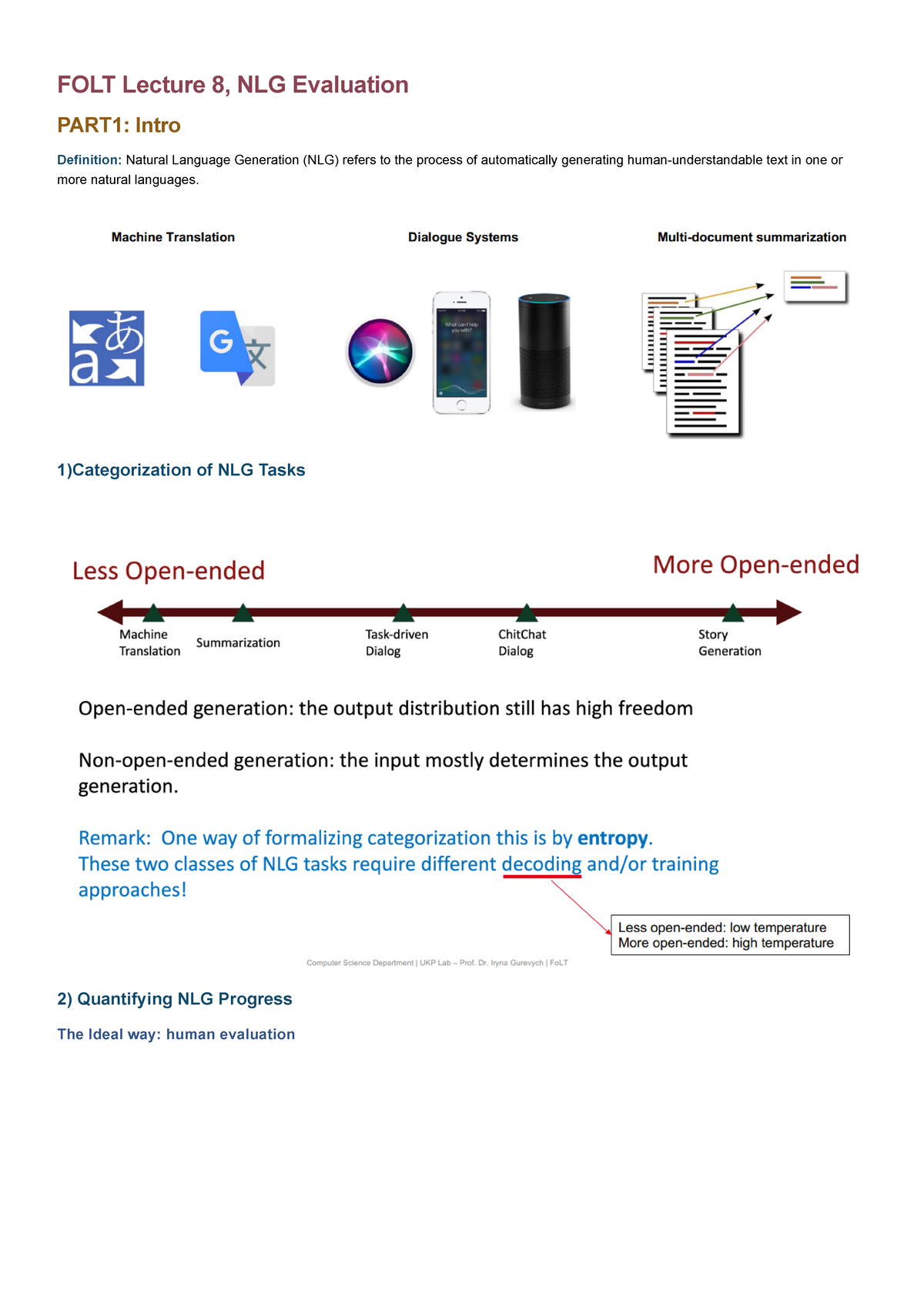 FOLT Lecture 8, NLG Evaluation - FOLT Lecture 8, NLG Evaluation PART1: Intro Definition: Natural ...