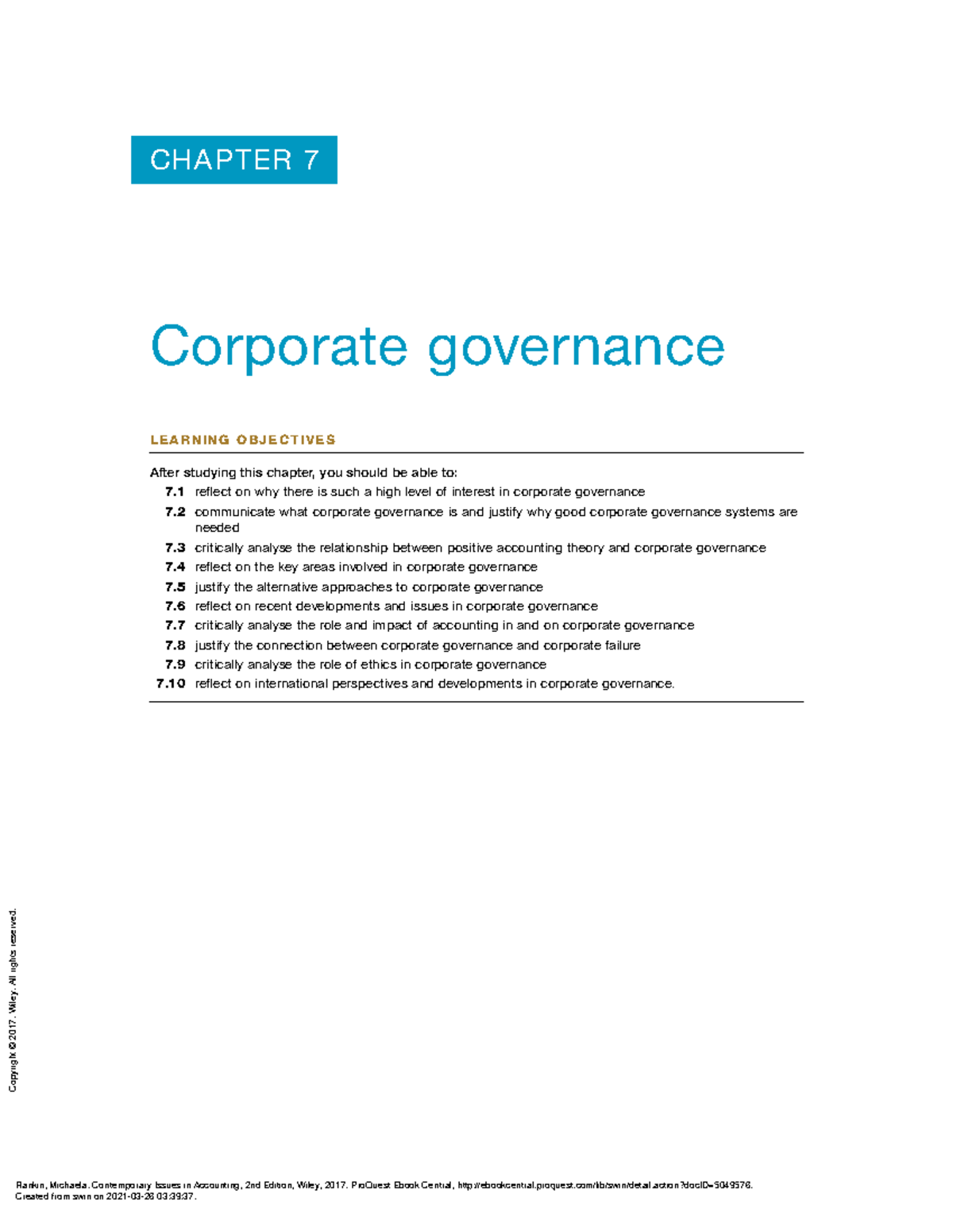 ( Chapter 7 Corporate governance) - LEARNING OBJECTIVES After studying ...