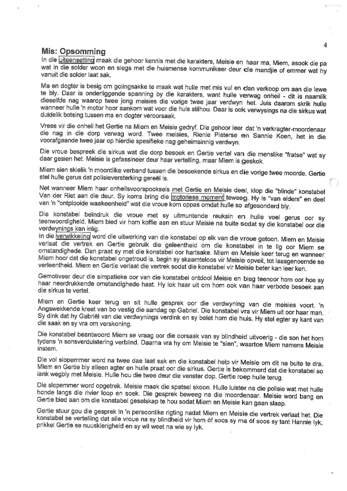 Mis-opsomming - Opsomming van die boek mis - Studocu