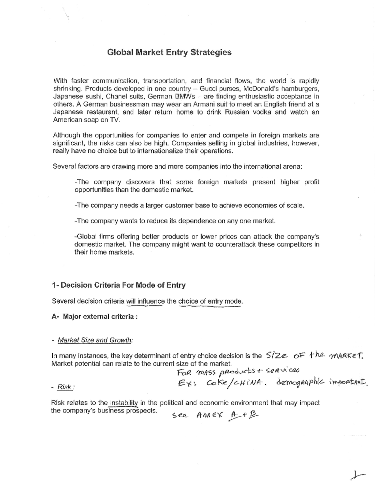 Global Entry Strategies - COMM 223 - Studocu