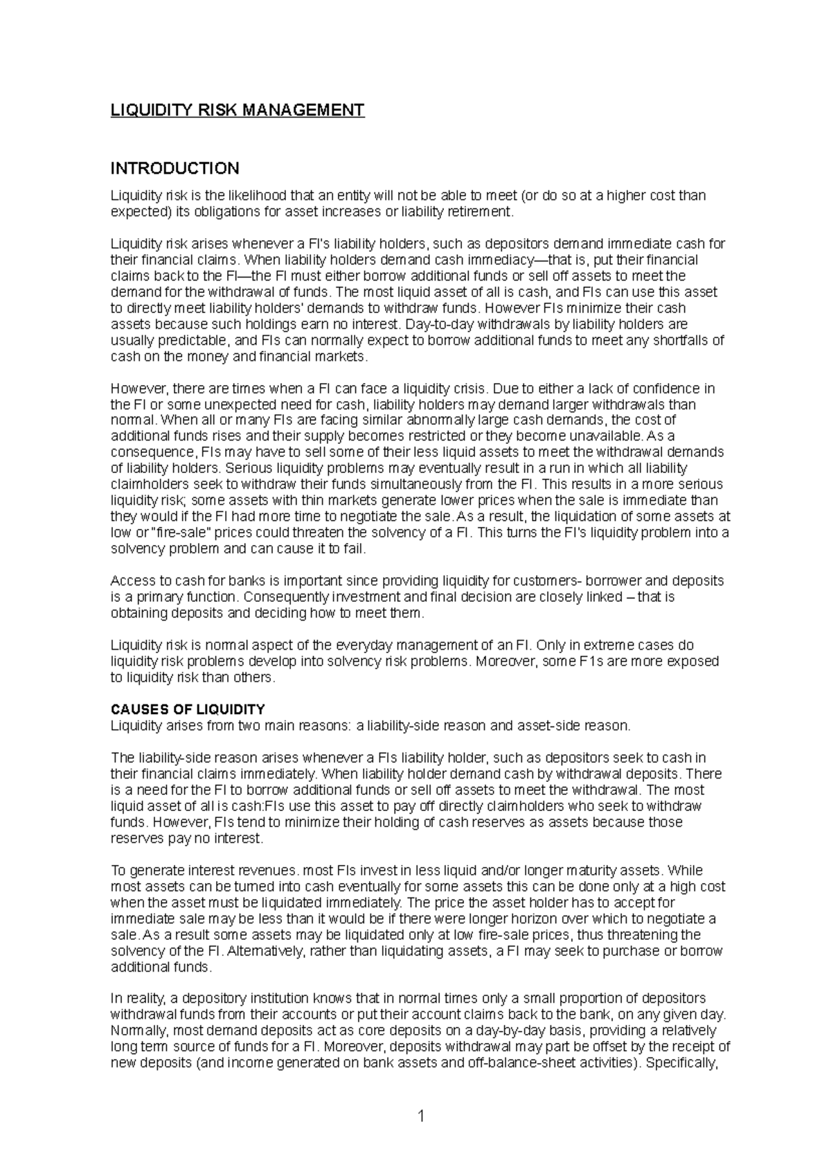 Managing Liquidity RISK - LIQUIDITY RISK MANAGEMENT INTRODUCTION ...