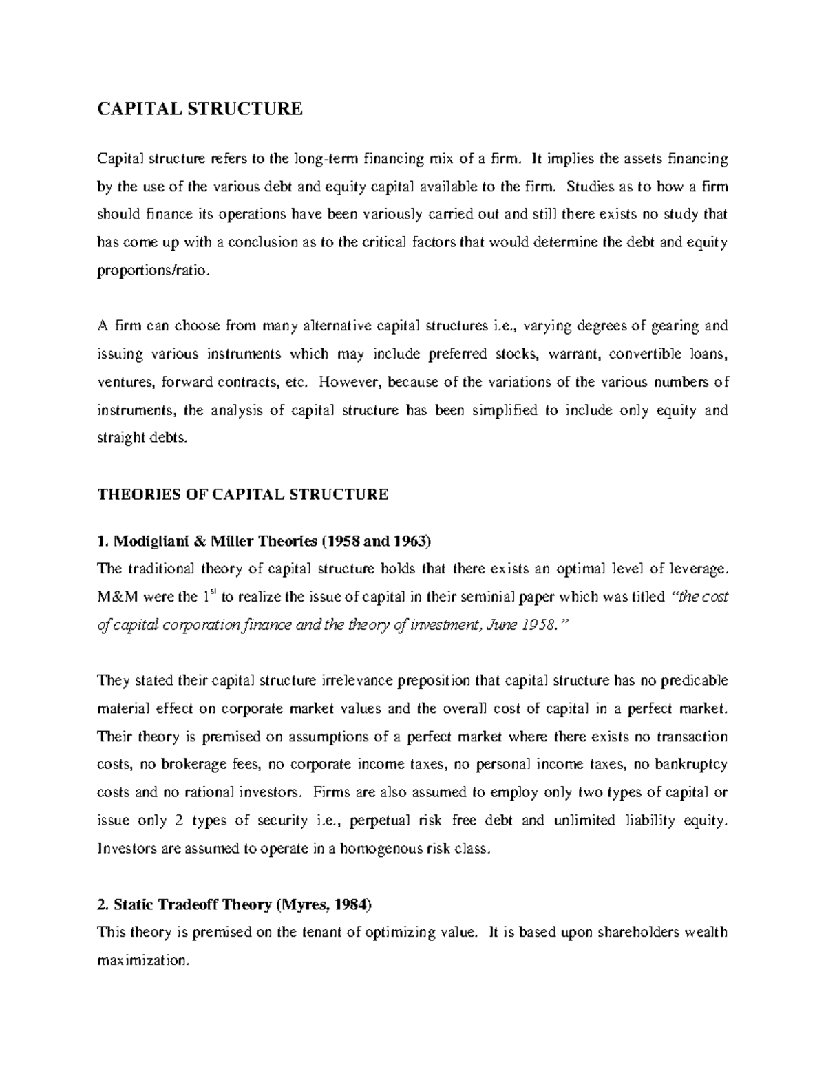 Capital Structure - CAPITAL STRUCTURE Capital structure refers to the ...