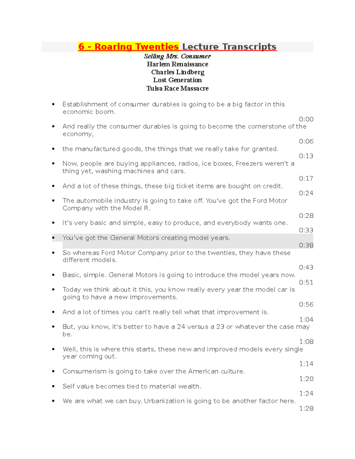 6 - Roaring Twenties - Transcripts FOR Lecture - 6 - Roaring Twenties Lecture Transcripts ...