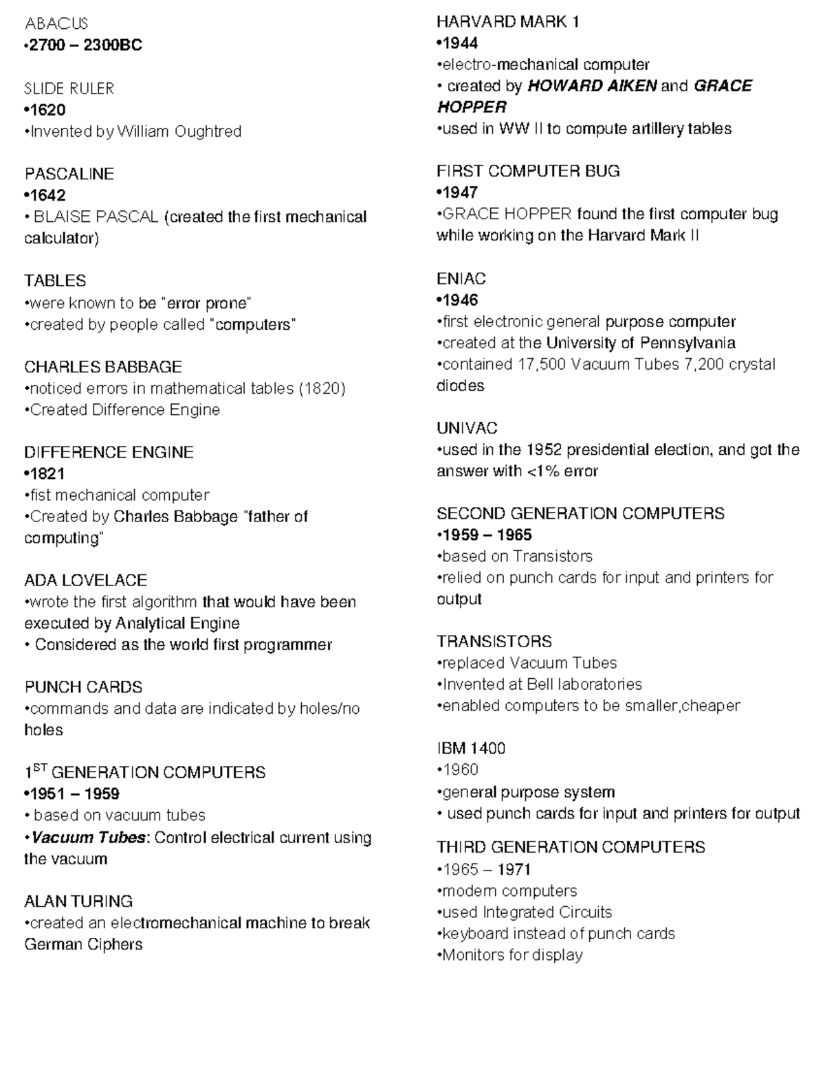 Notes - ABACUS • 2700 – 2300BC SLIDE RULER • •Invented by William ...