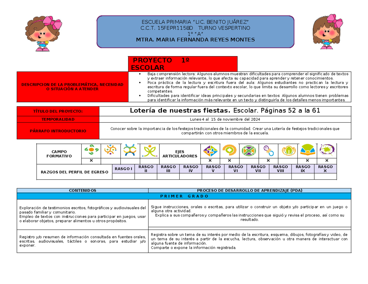 Lotería de nuestras fiestas. Escolar. Páginas 52 a la 61 - PROYECTO 1º ...