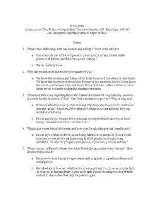 Final exam prep - Philosophy exam prep - PHIL 1030: INTRODUCTION TO ...