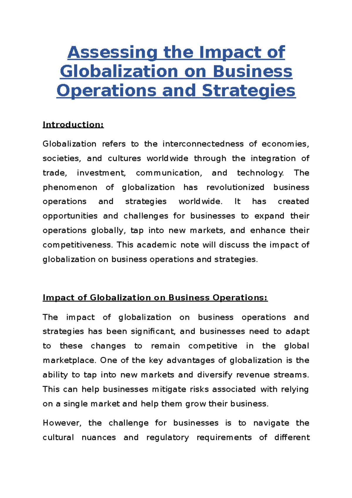 Assessing the Impact of Globalization on Business Operations and ...