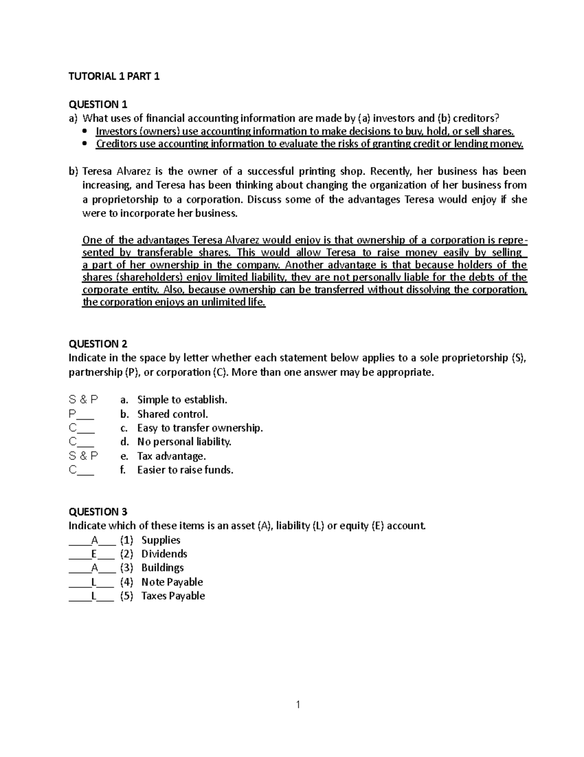 W1-Tutorial 1-Part 1 DONE - TUTORIAL 1 PART 1 QUESTION 1 a) What uses ...