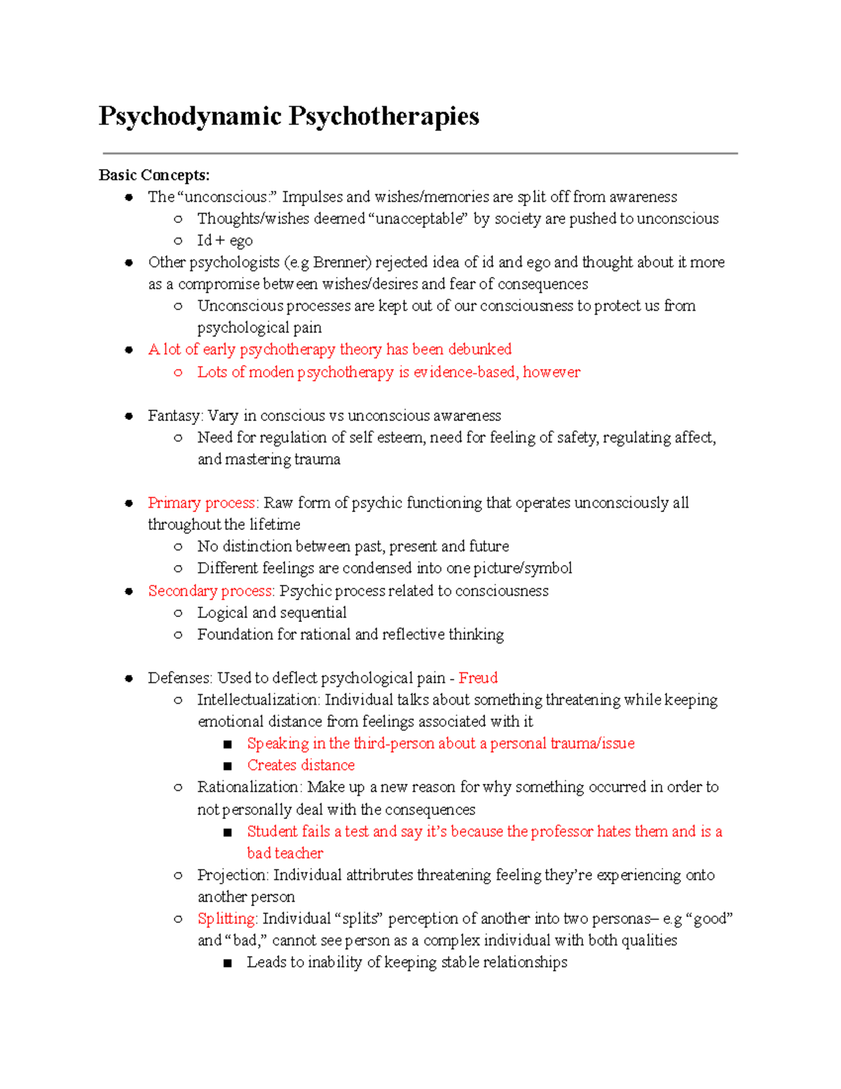Chapter 2 - notes - Psychodynamic Psychotherapies Basic Concepts: The ...