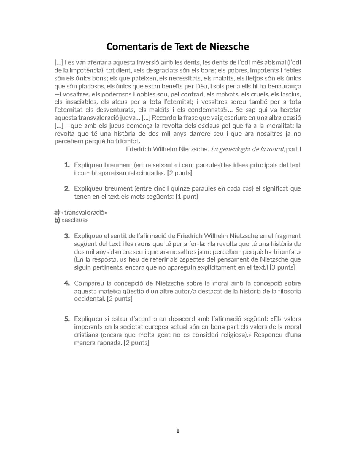 Nietzsche, Comentari DE TEXT - Comentaris de Text de Niezsche [...] i ...