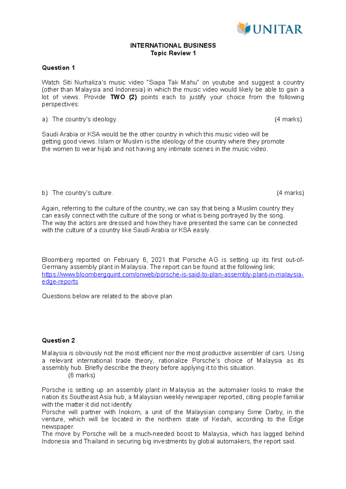 IB Topic Review 1 - Quiz - INTERNATIONAL BUSINESS Topic Review 1 ...