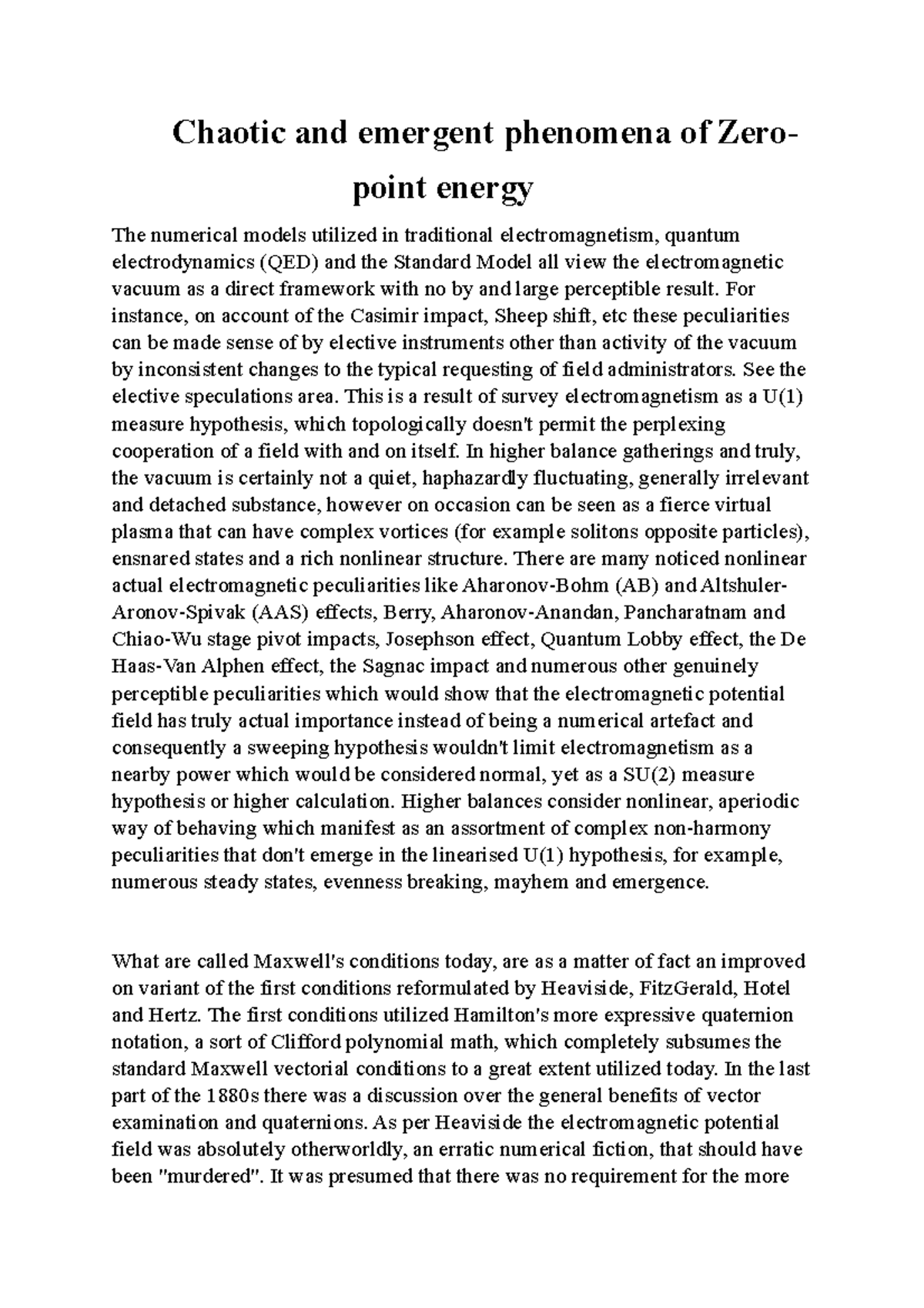 Chaotic And Emergent Phenomena Of Zero Point Energy For Instance On Account Of The Casimir