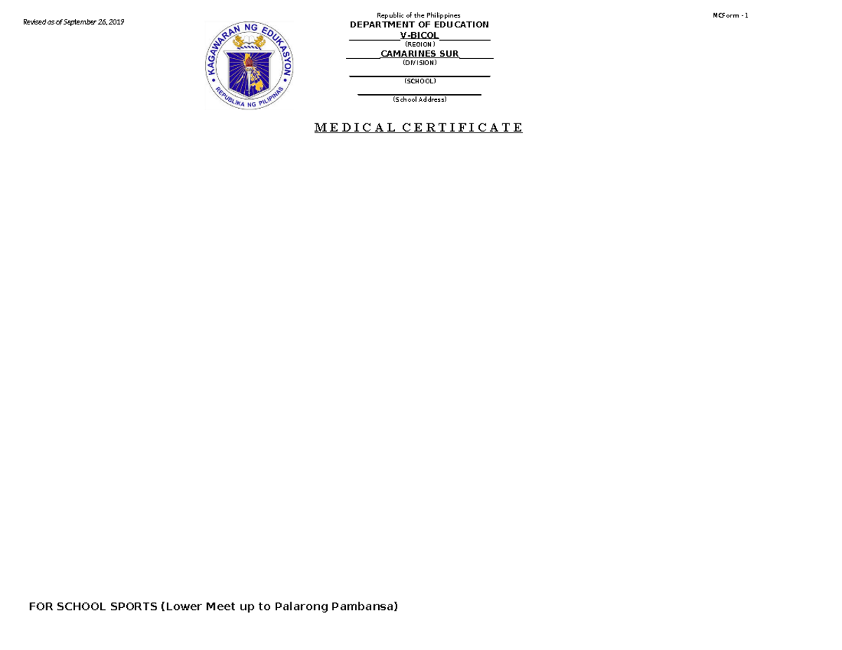 2023 9a Medical for Athletes 1 - M E D I C A L C E R T I F I C A T E ...