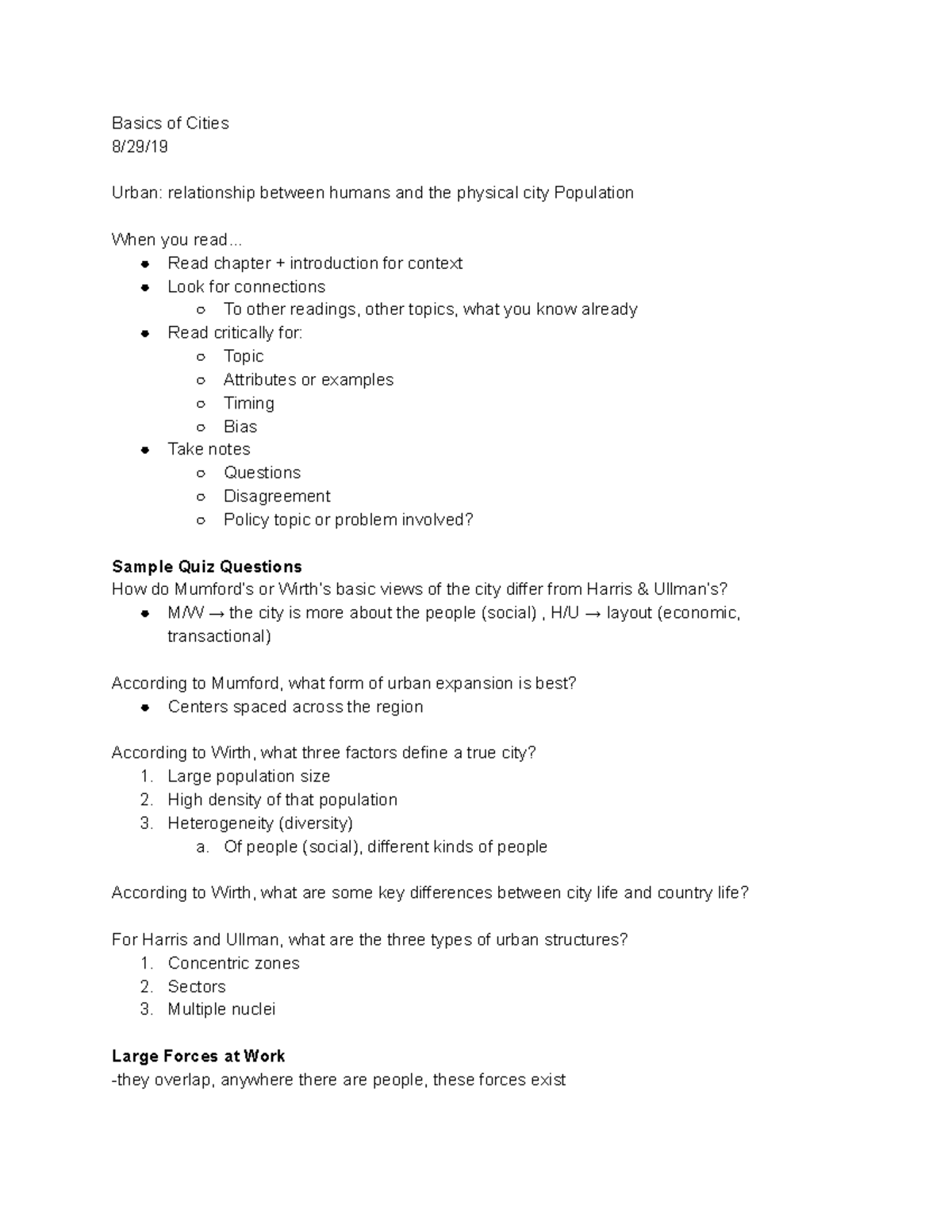 PPD 245 Notes (M1) - Prof Todd Gish - Basics of Cities 8/29/ Urban ...
