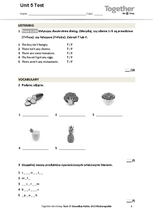 Brainy kl5 Unit Test 4 C - test - UNIT 4 Test C 1 3 Posłuchaj ...