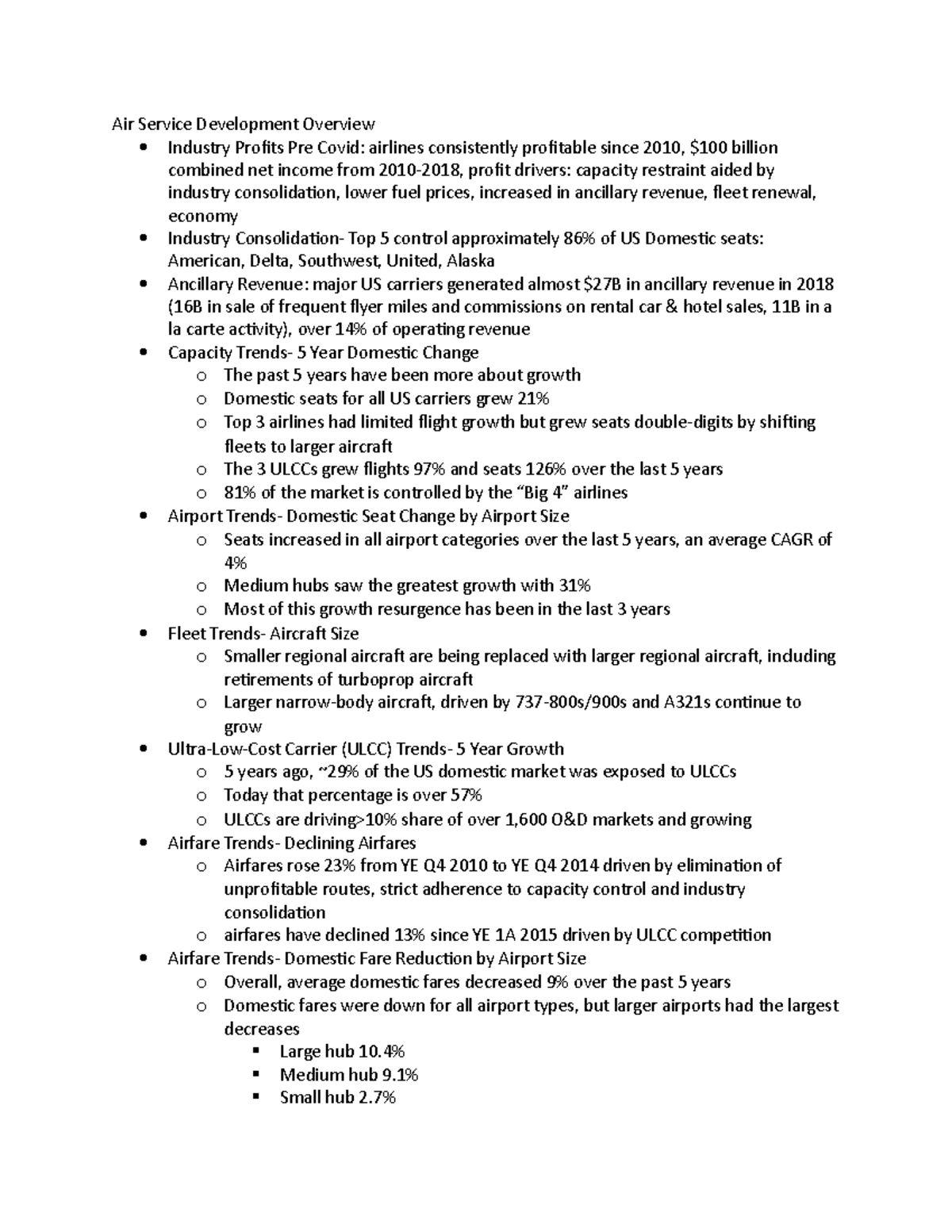 Air Service Development Overview - o Entails working with airport staff ...