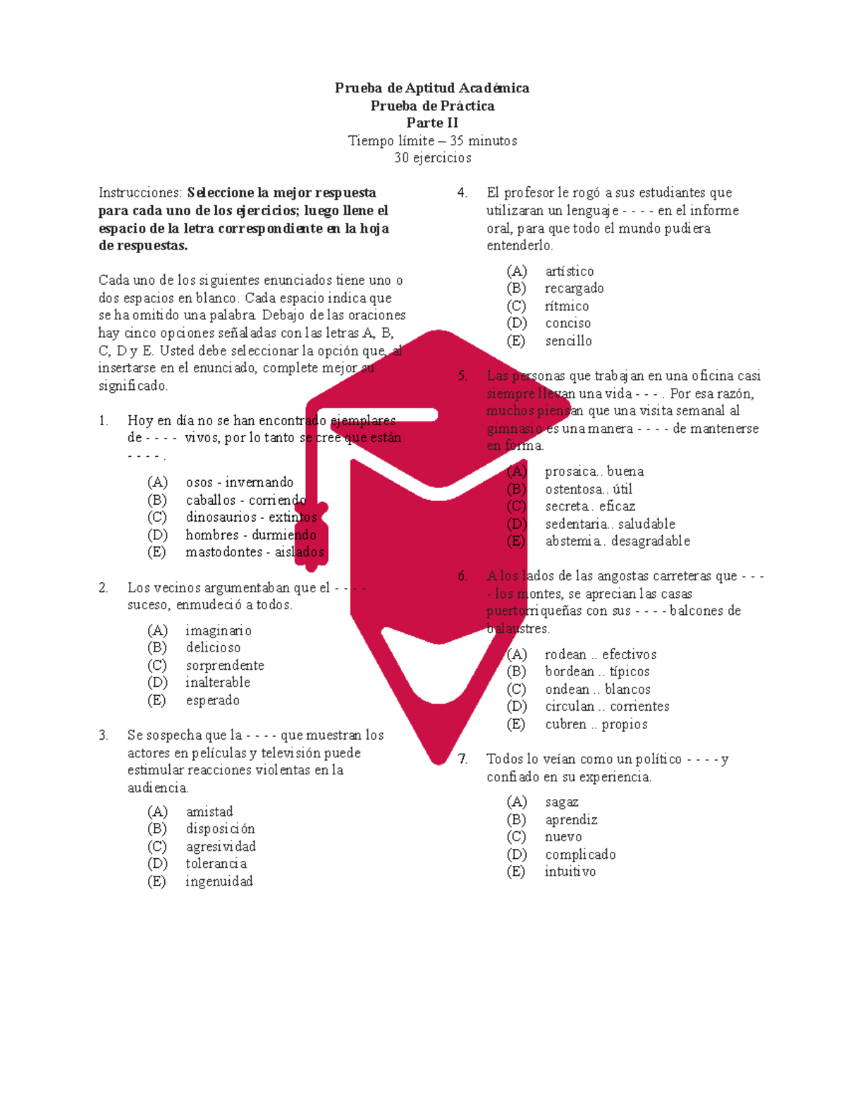 Segunda lectura - Material - Prueba de Aptitud Académica Prueba de ...