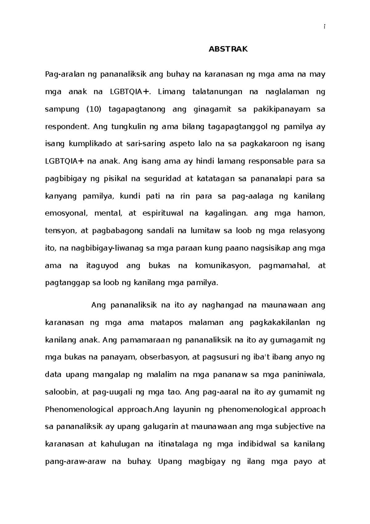 Abstract - TO UPLOAD - i ABSTRAK Pag-aralan ng pananaliksik ang buhay ...