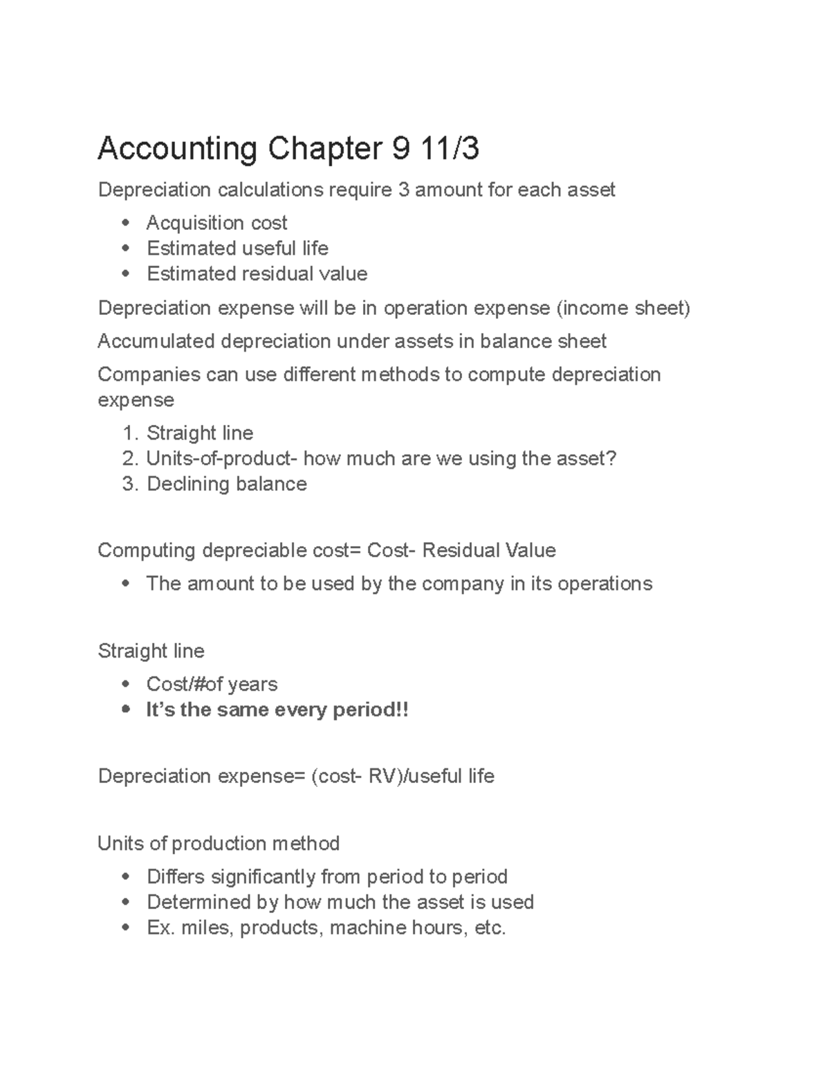 Accounting Chapter 9 11:3 - Accounting Chapter 9 11/ Depreciation ...