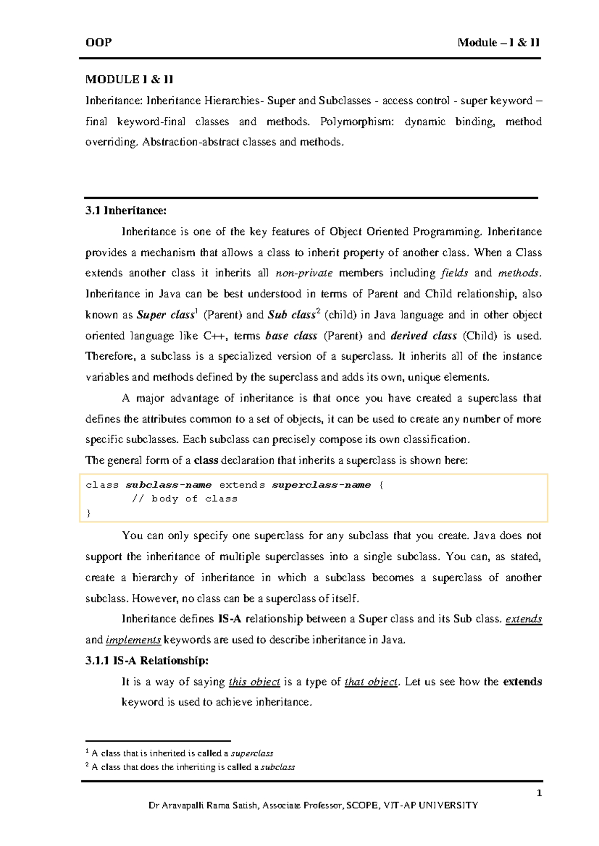 Module 1 N 2 Notes Java Basics 1 Module I And Ii Inheritance 2835