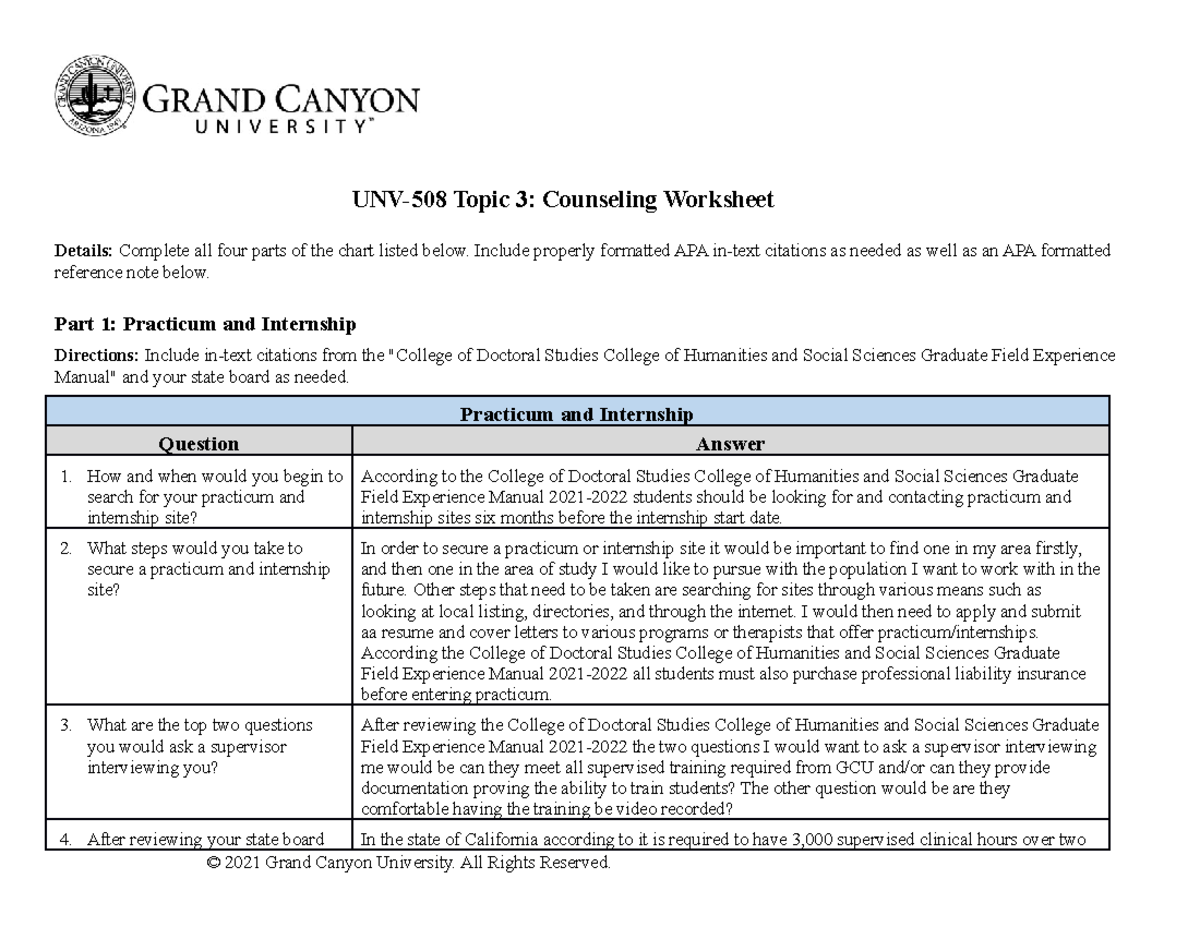 Counseling Worksheet - UNV-508 Topic 3: Counseling Worksheet Details ...