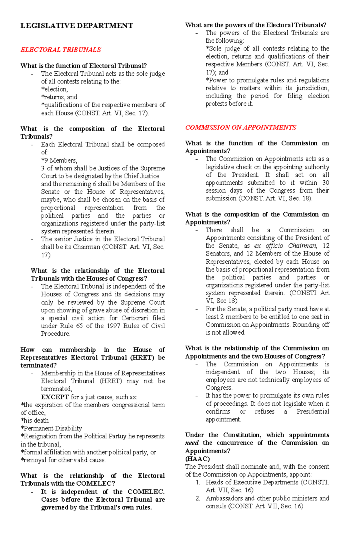 Legislative- Department- Notes - LEGISLATIVE DEPARTMENT ELECTORAL ...