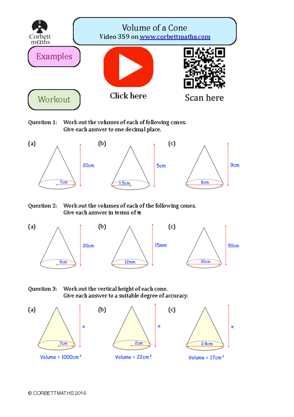 Volume of a cone pdf2 - Summary - ! Volume of a Cone Video 359 on ...