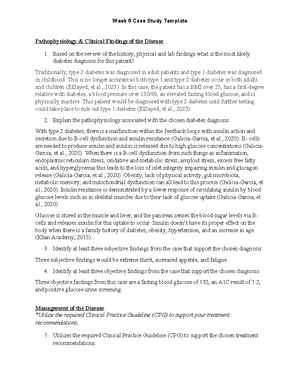 Patho Case Study 1 - Week 1 - Week 1 Case Study Template Pathophysiology & Clinical Findings of ...