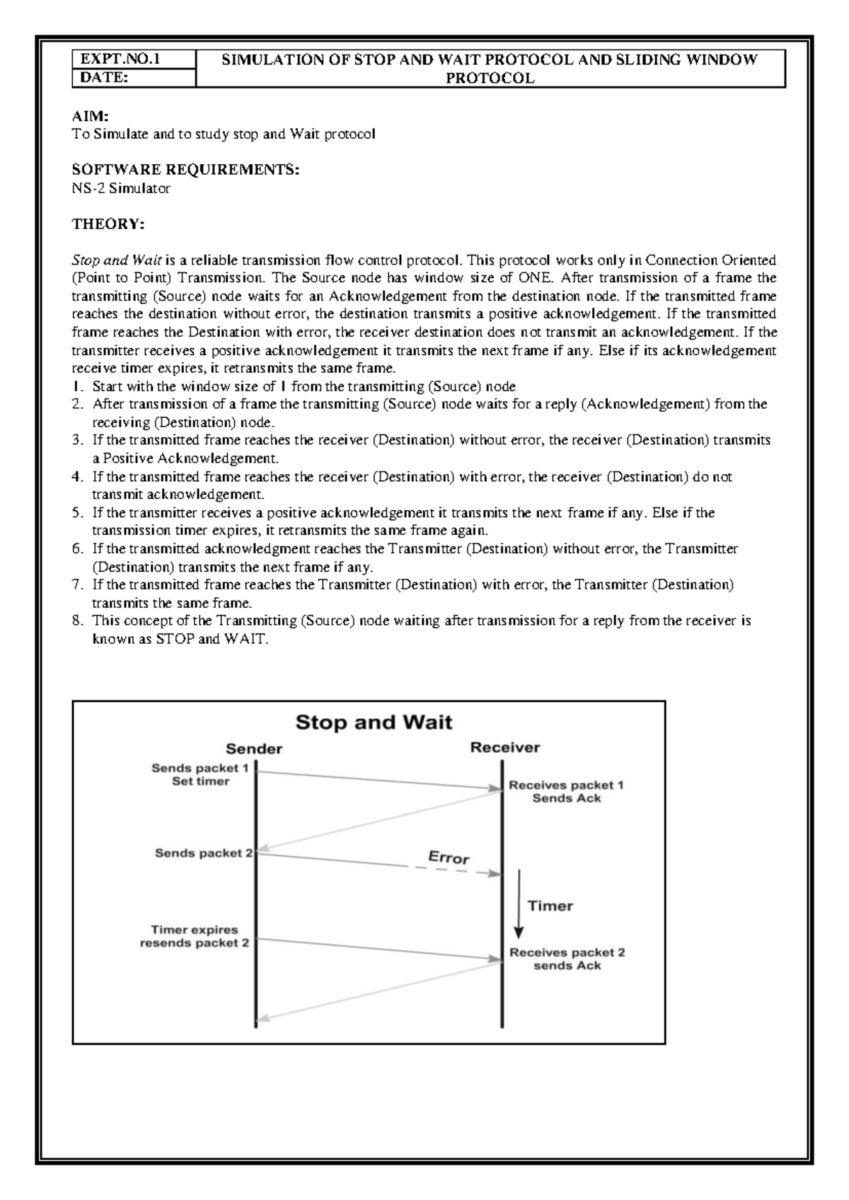 CN Lab Manual (1) removed-1 - EXPT.NO SIMULATION OF STOP AND WAIT PROTOCOL AND SLIDING WINDOW ...