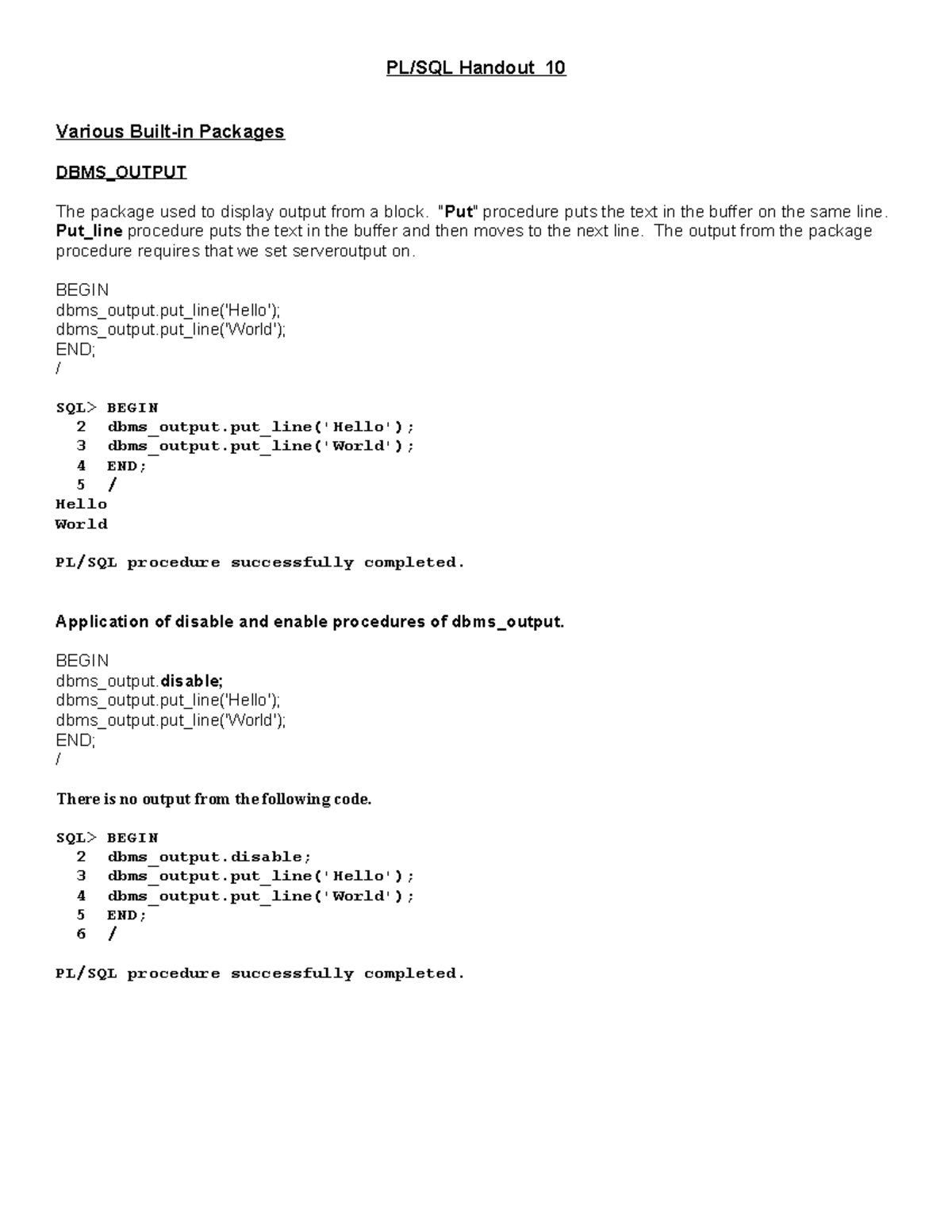 Plsql Handout 11 Tagged Plsql Handout 10 Various Built In Packages
