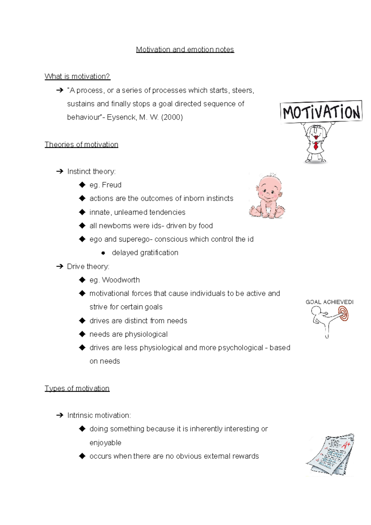 Motivation notes - Motivation and emotion notes What is motivation? “A ...