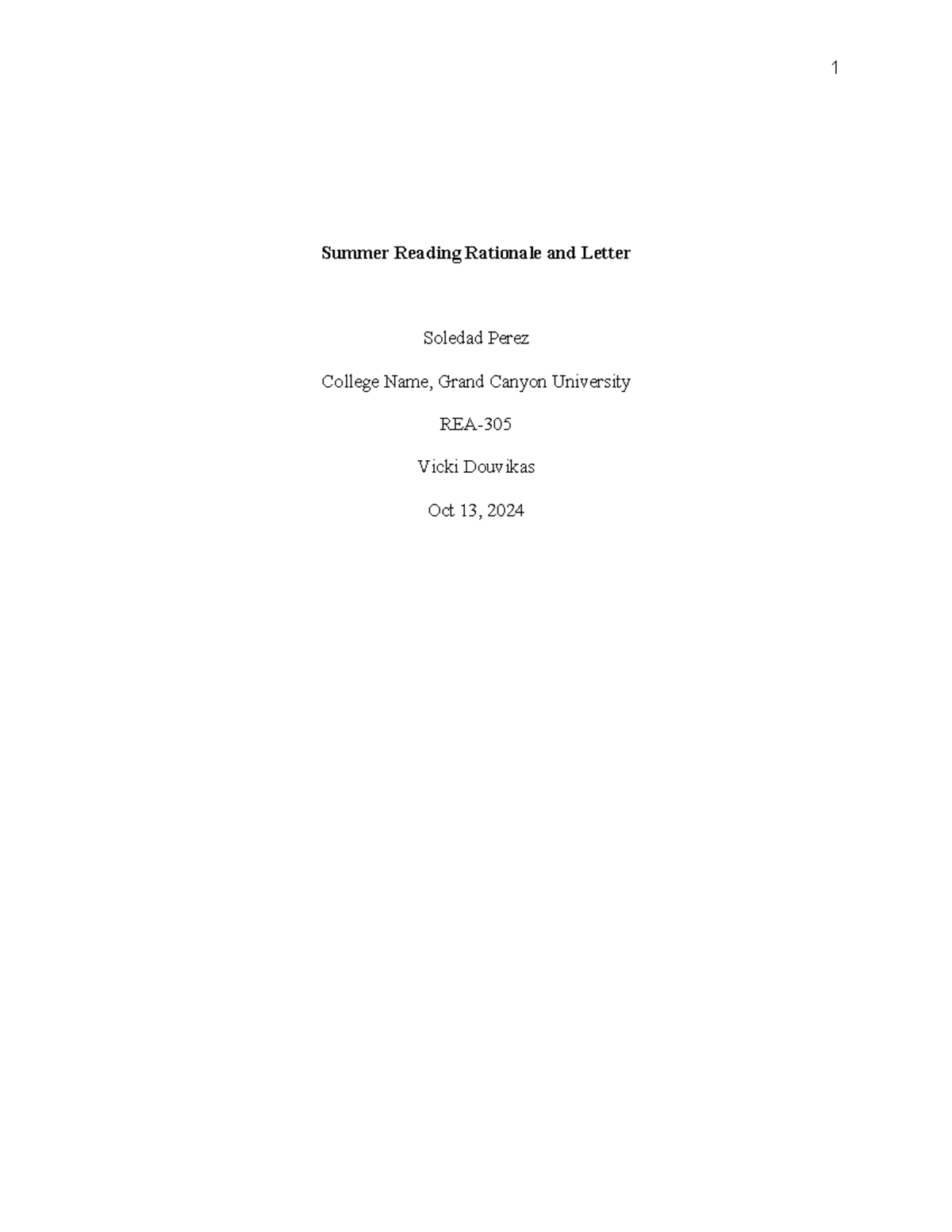 Summer Reading Rationale and Letter - Summer Reading Rationale and ...