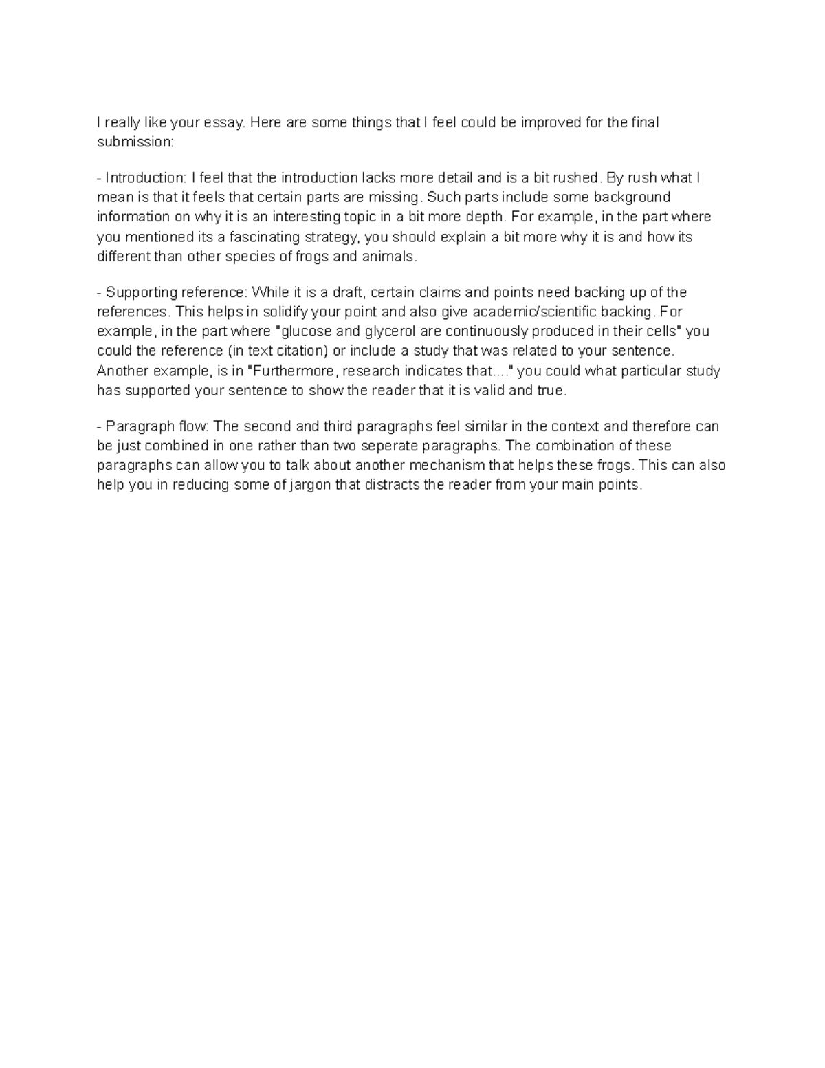 Student review - essay work advice - I really like your essay. Here are ...
