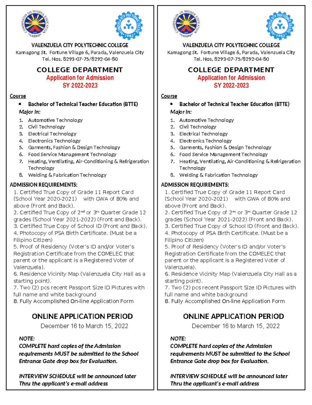College flyer - VALENZUELA CITY POLYTECHNIC COLLEGE Kamagong St ...