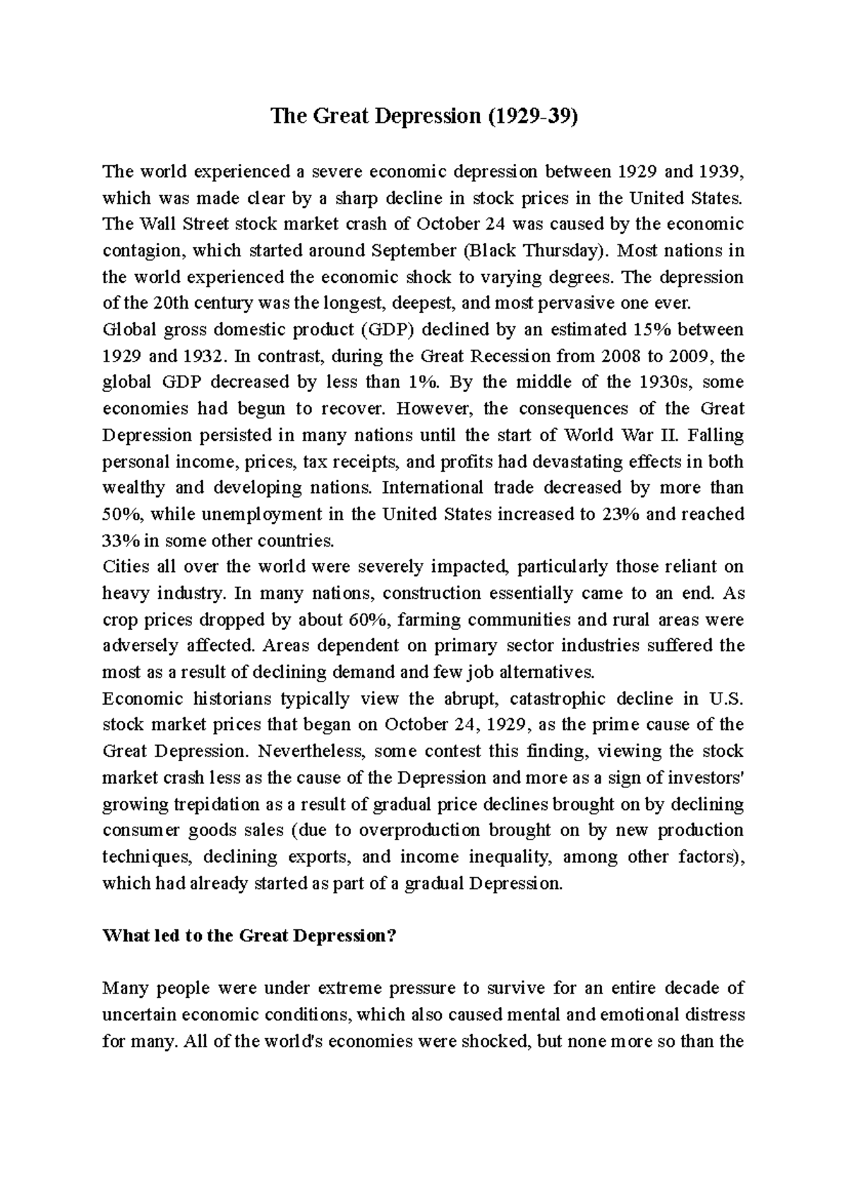 The Great Depression (1929-39) - The Wall Street stock market crash of ...