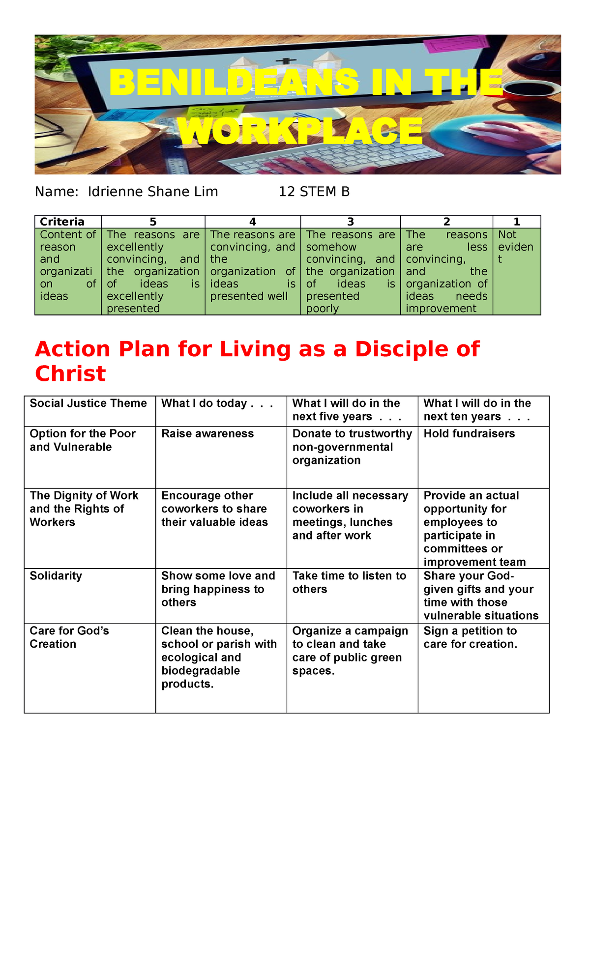 LIM AS 4 Action Plan for Living as a Disciple of Christ PART 2 - Name: Idrienne Shane Lim 12 ...