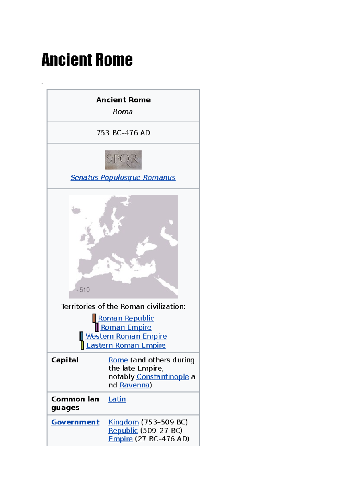 Ancient Rome - aho - Ancient Rome . Ancient Rome Roma 753 BC–476 AD ...