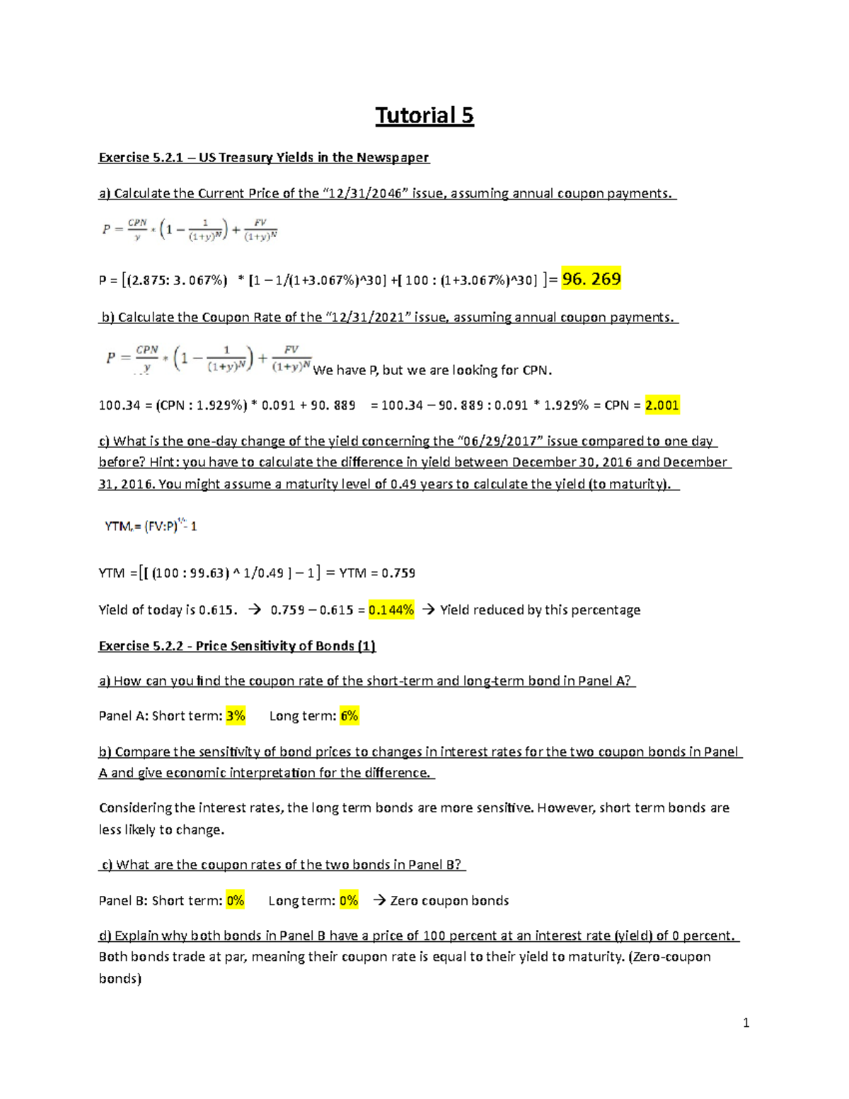 Tutorial 5 5.2.1 - 5.2.2 - 5 - Tutorial 5 Exercise 5.2 – US Treasury Yields in the Newspaper a ...