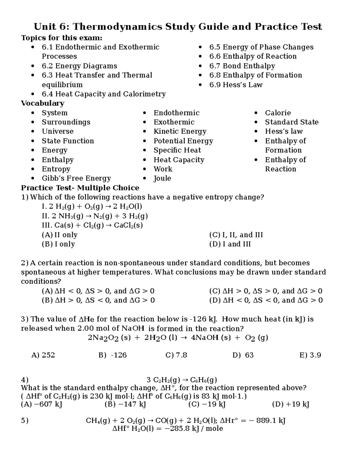 U6.Sgand PT Thermodynamics Study Guide and Practice Test - Unit 6 ...