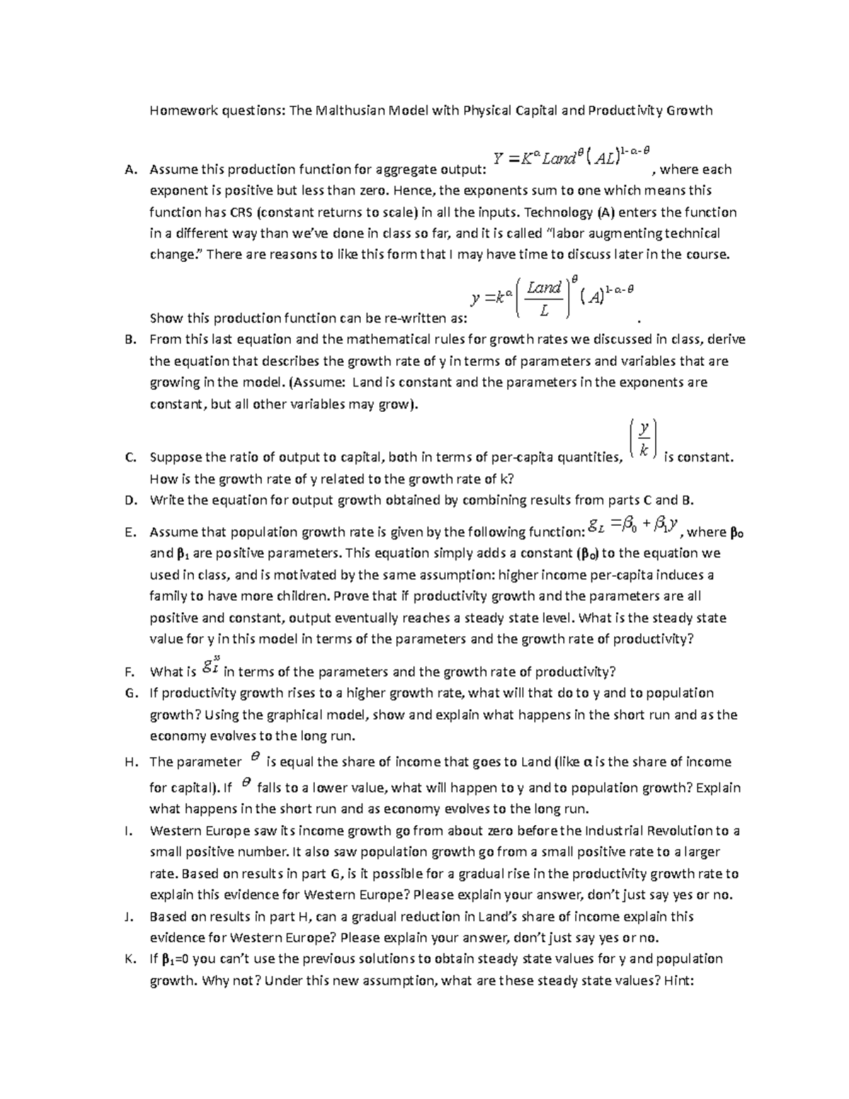 ECON 680 Malthusian Model - Homework questions: The Malthusian Model ...