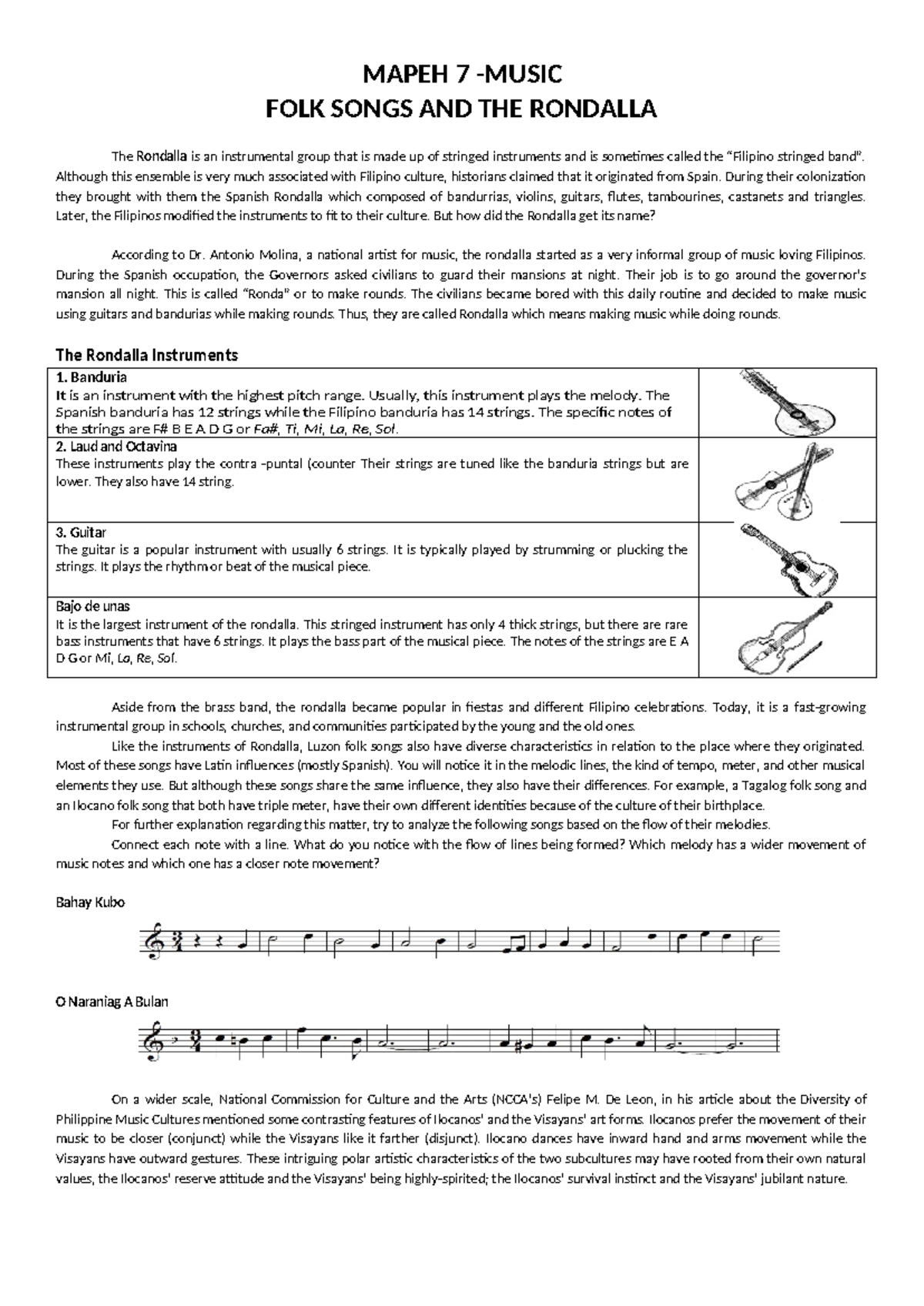 FOLK Songs AND THE Rondalla - MAPEH 7 -MUSIC FOLK SONGS AND THE ...