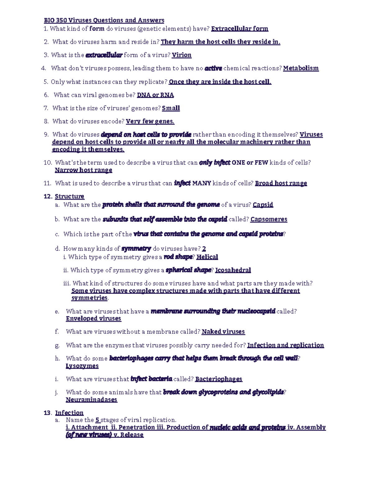 BIO 350 Viruses Questions and Answers - What is the extracellular form ...