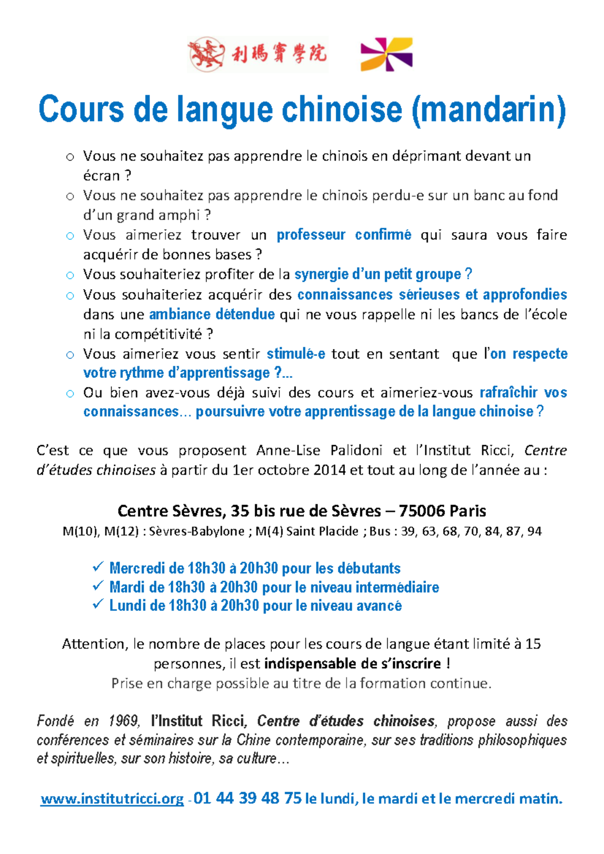 Flyers cours de chinois - Cours de langue chinoise (mandarin) o Vous ne ...