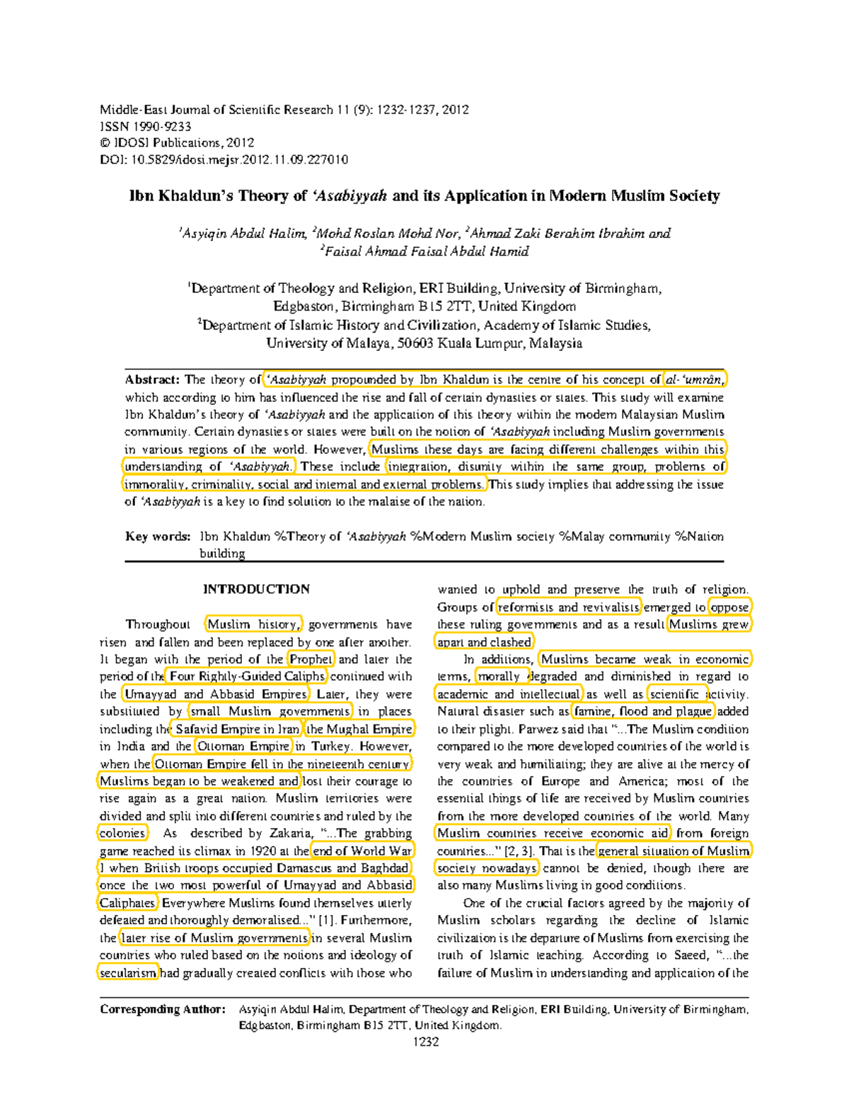 Ibn Khaldun s Theory of Asabiyyah and it - Middle-East Journal of ...