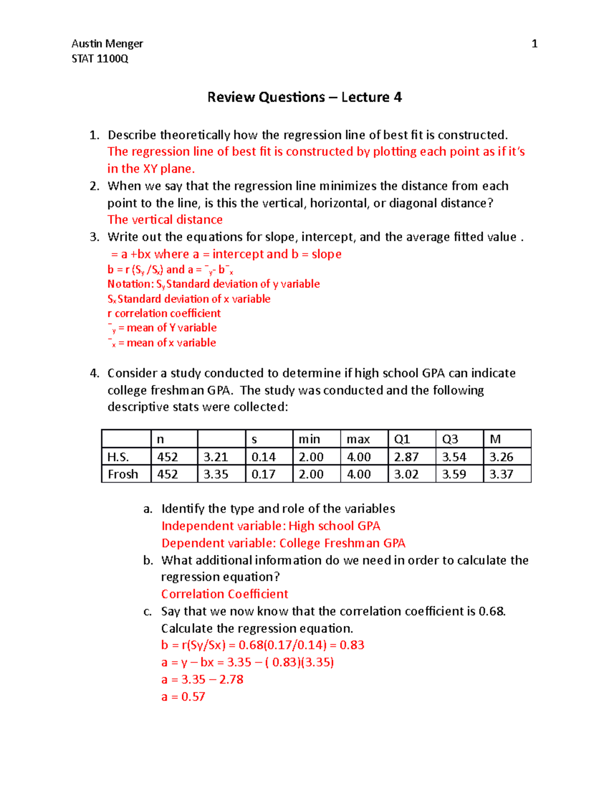 Lecture 4 Review Questions - Stat 1100Q - STAT 1100Q Review Questions – Lecture 4 Describe - Studocu